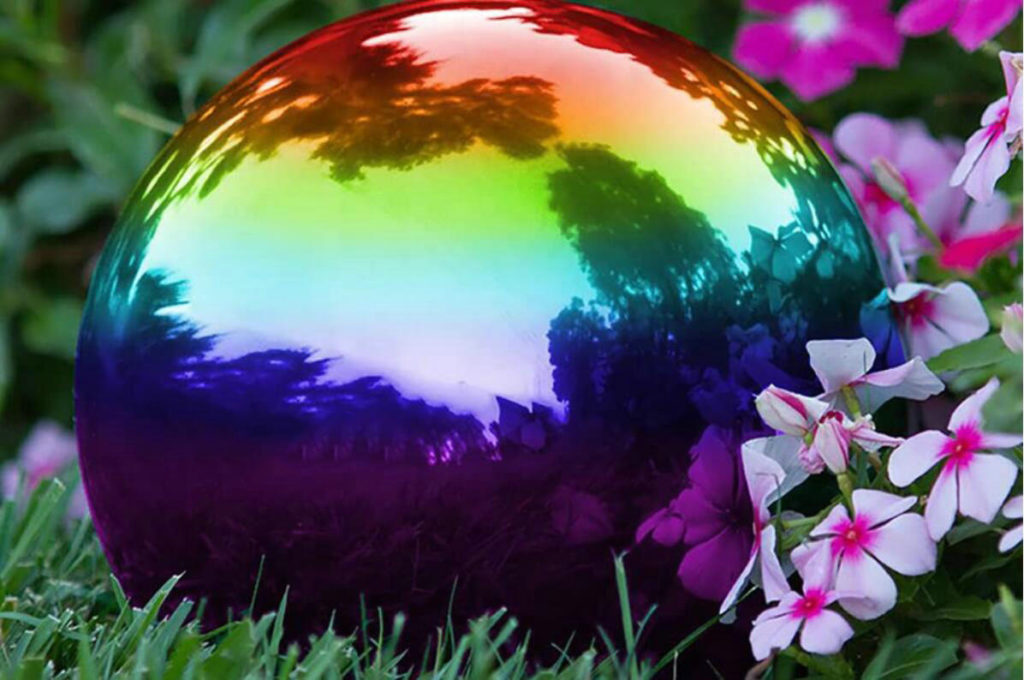 Rainbow Stainless Steel Gazing Ball - metal sphere world